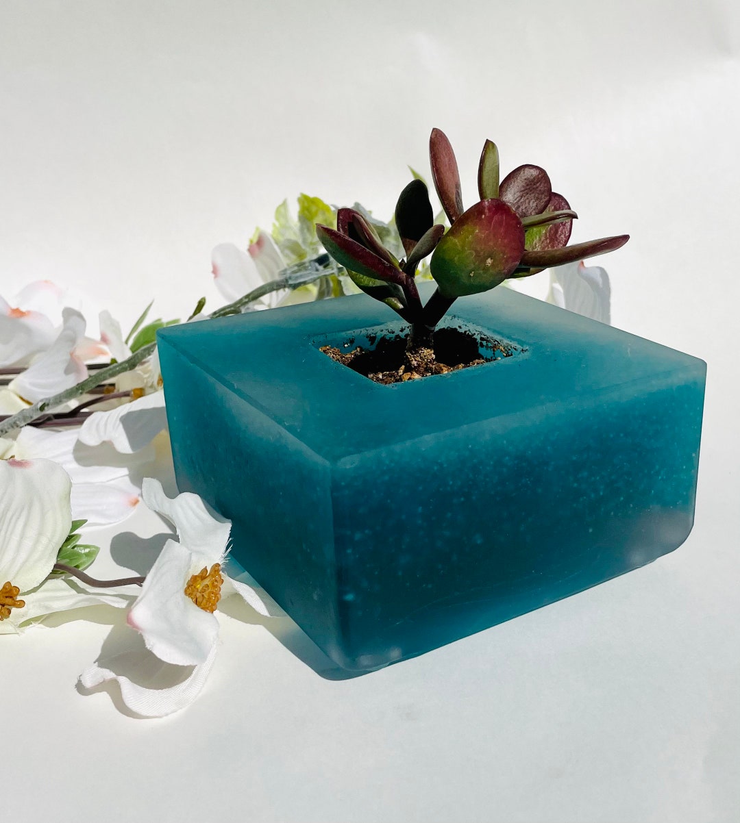Contemporary Modern Turquoise Ocean Glass Planter With Bubbles ...
