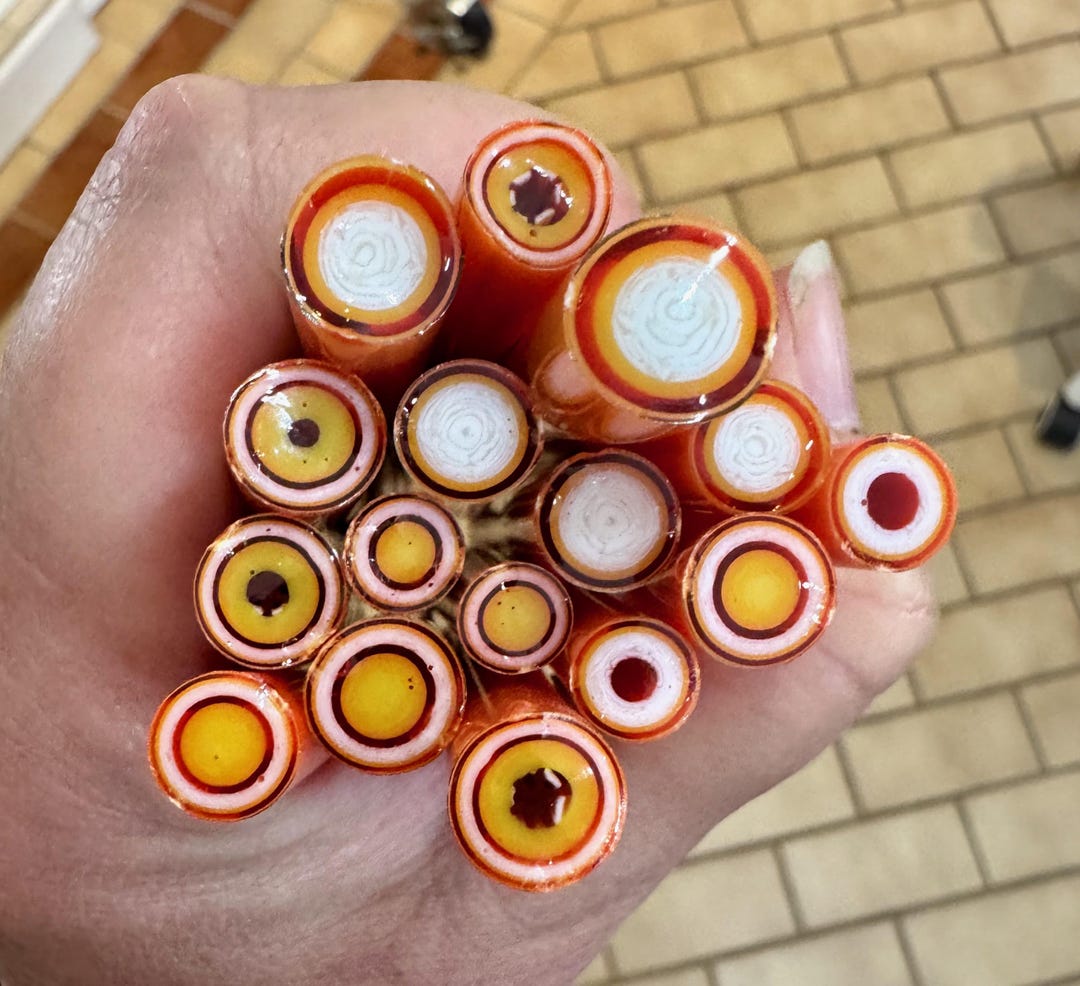 Fused Glass Murrini Cane Using Bullseye Glass 90 COE -- Orange, Yellow ...