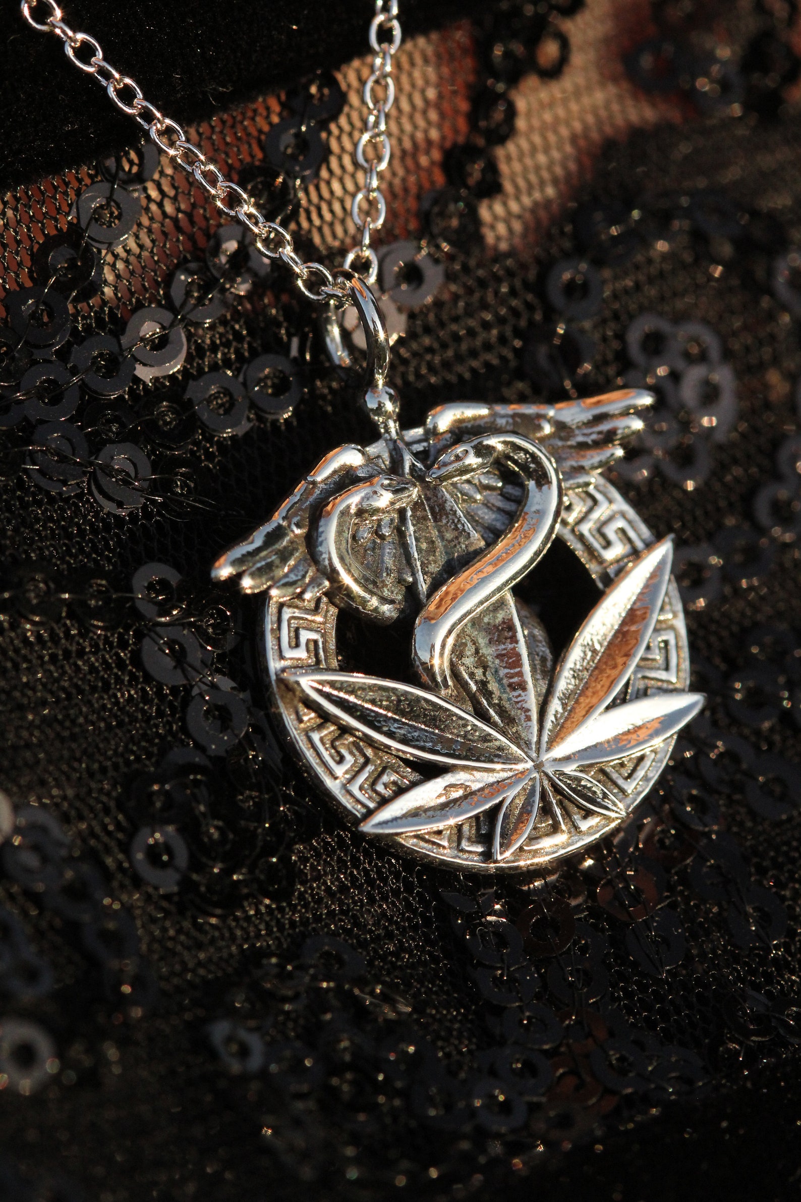 Medical Marijuana Pendant, Cannabis Leaf, Staff of Hermes, Greek ...