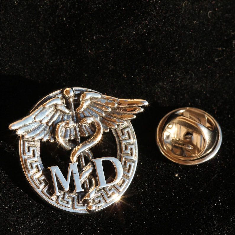 Medical Pin MD Greek Design, Gift for Doctor Army Doctor Caduceus ...