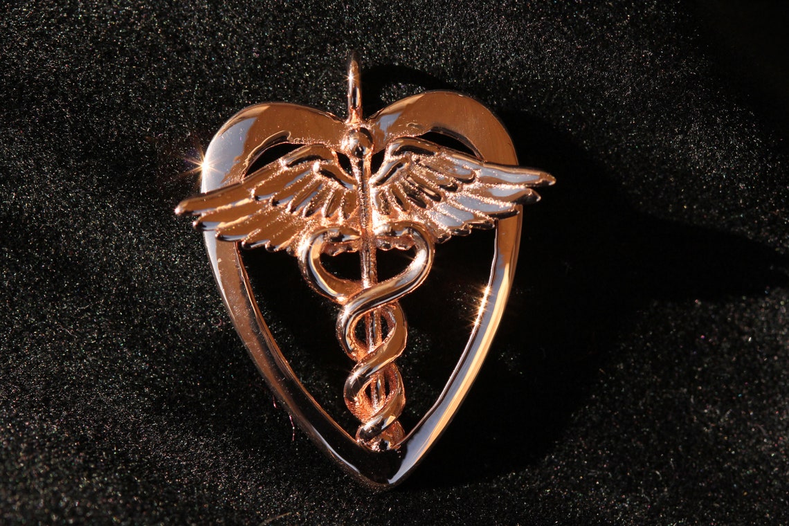 Rose Gold Heart Caduceus Pendant Heart Necklace Medical - Etsy