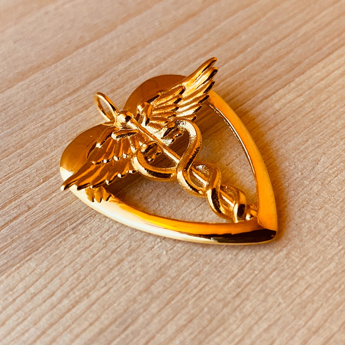 Heart Caduceus Pendant 14k Gold Plated Caduceus Symbol of - Etsy