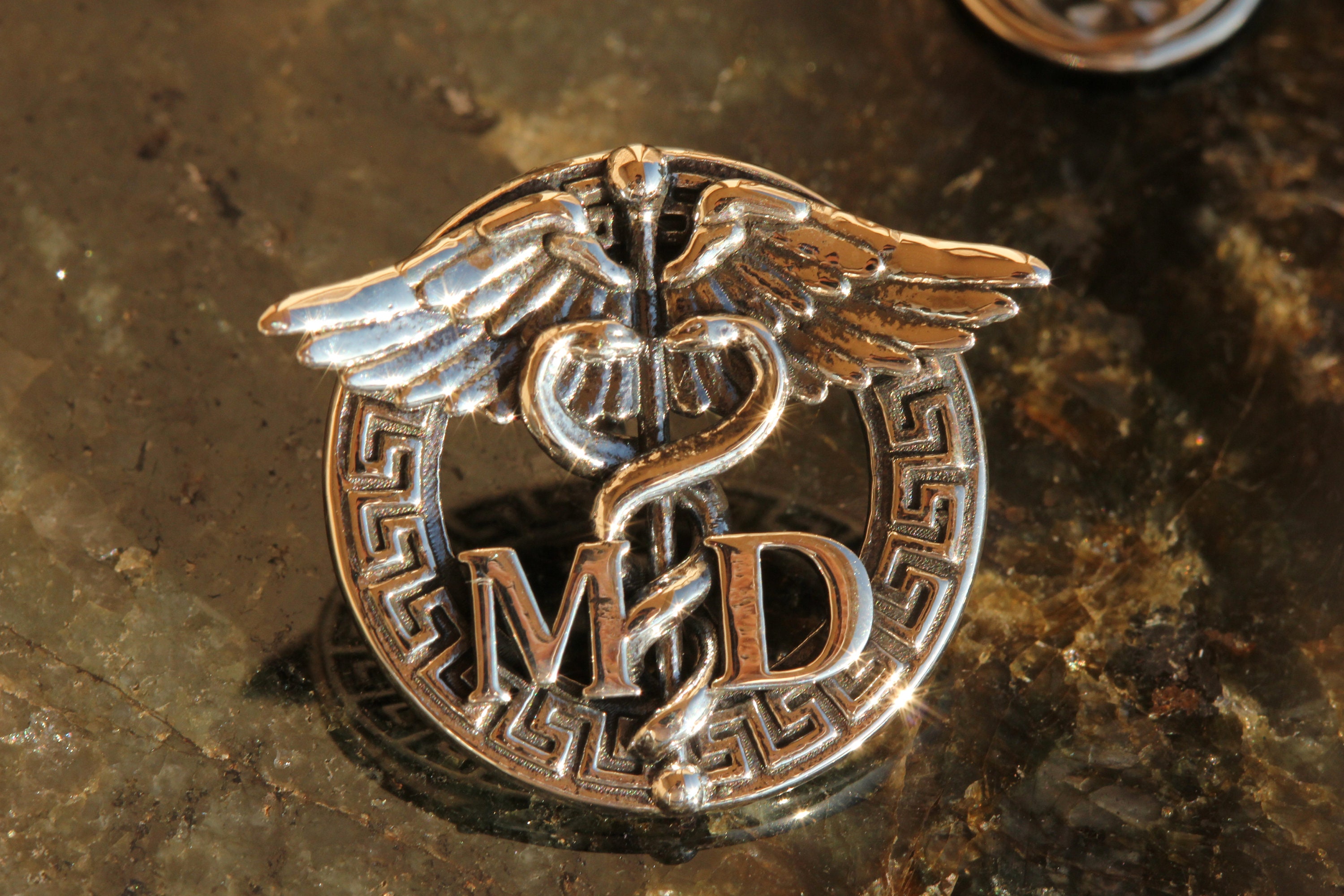 Medical Pin MD Greek Design, Gift for Doctor Army Doctor Caduceus ...