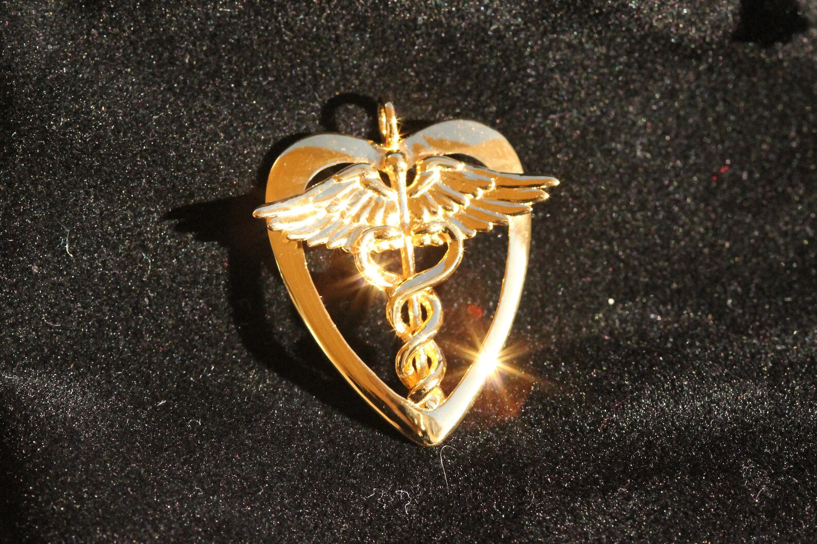 Heart Caduceus Pendant, 14k Gold Plated, Caduceus Symbol of Medicine ...