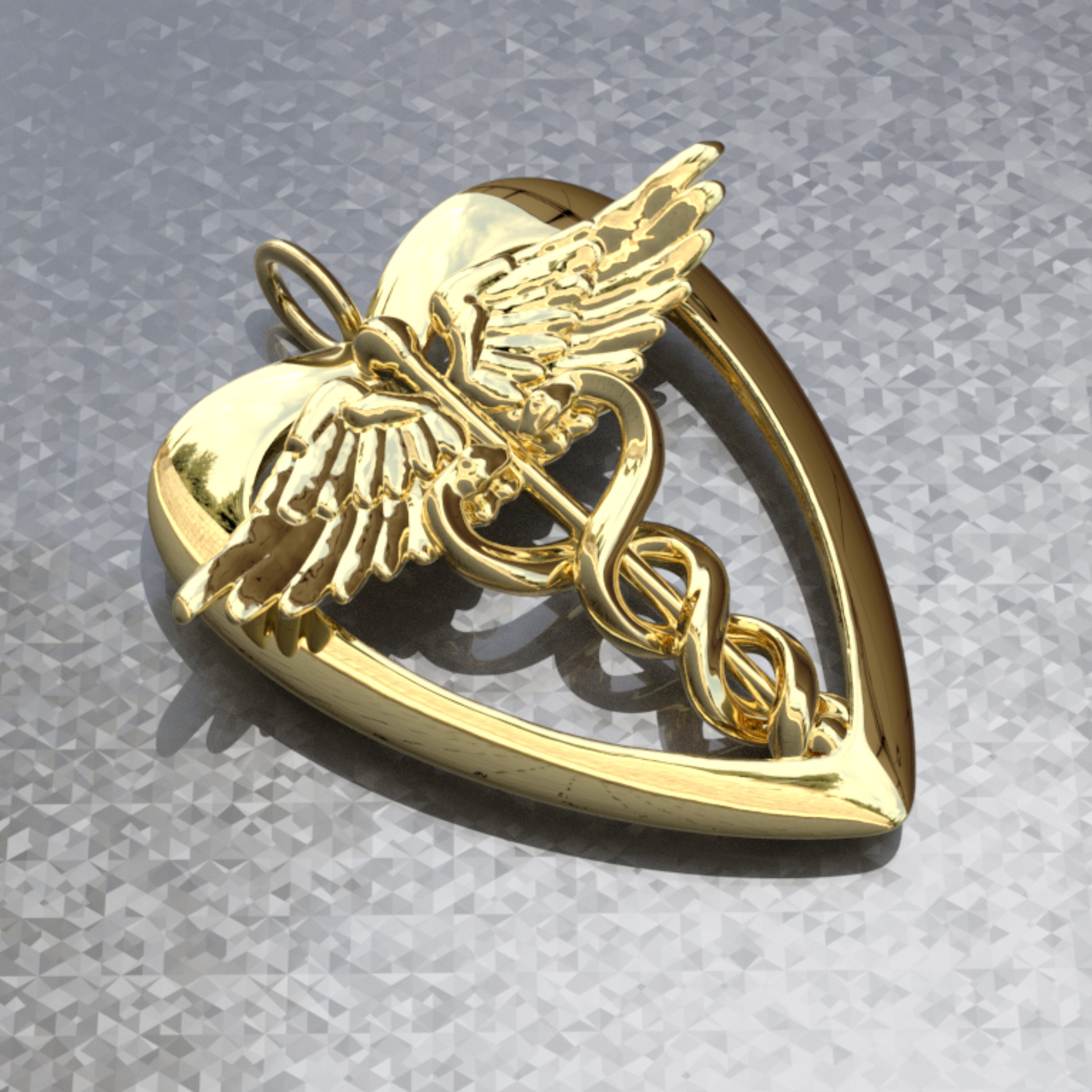 Heart Caduceus Pendant, 14k Gold Plated, Caduceus Symbol of Medicine ...