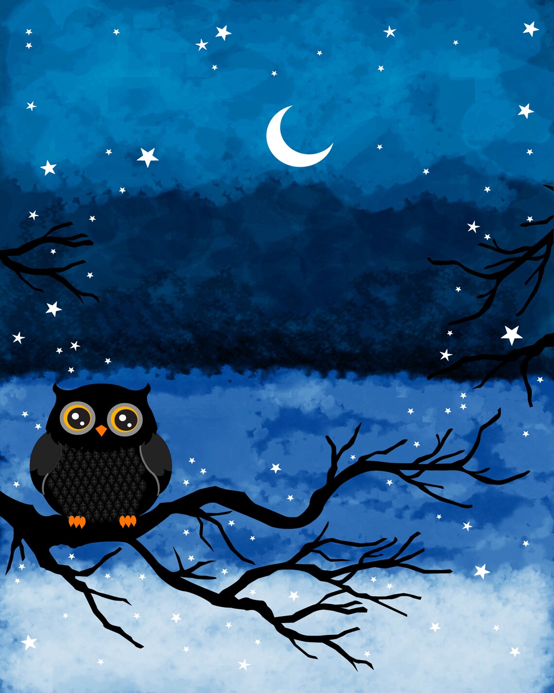 Owl in A Dark Night Nordic Poster Print Art, Kids Room Wall Art ...