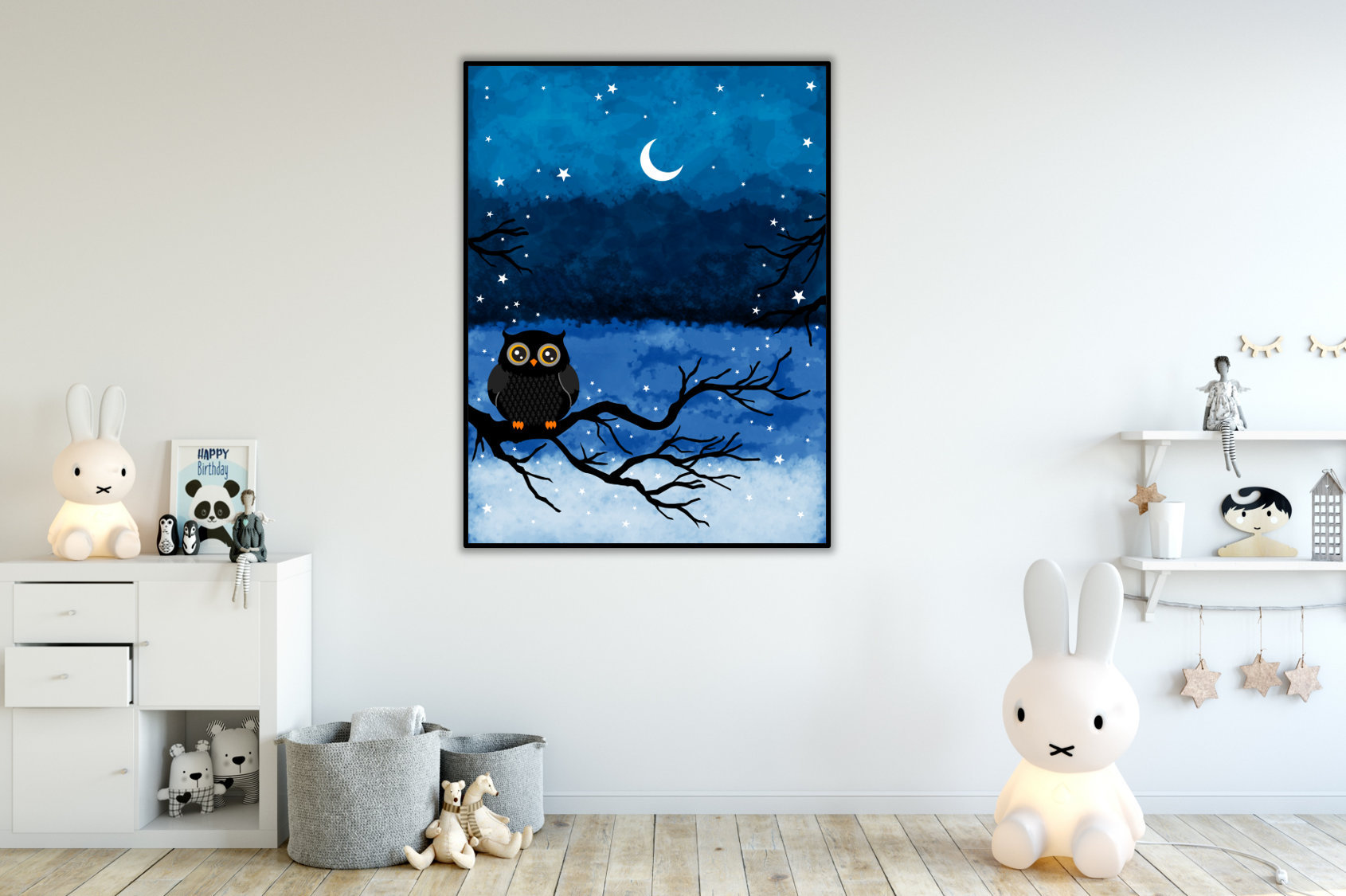 Owl in A Dark Night Nordic Poster Print Art, Kids Room Wall Art ...