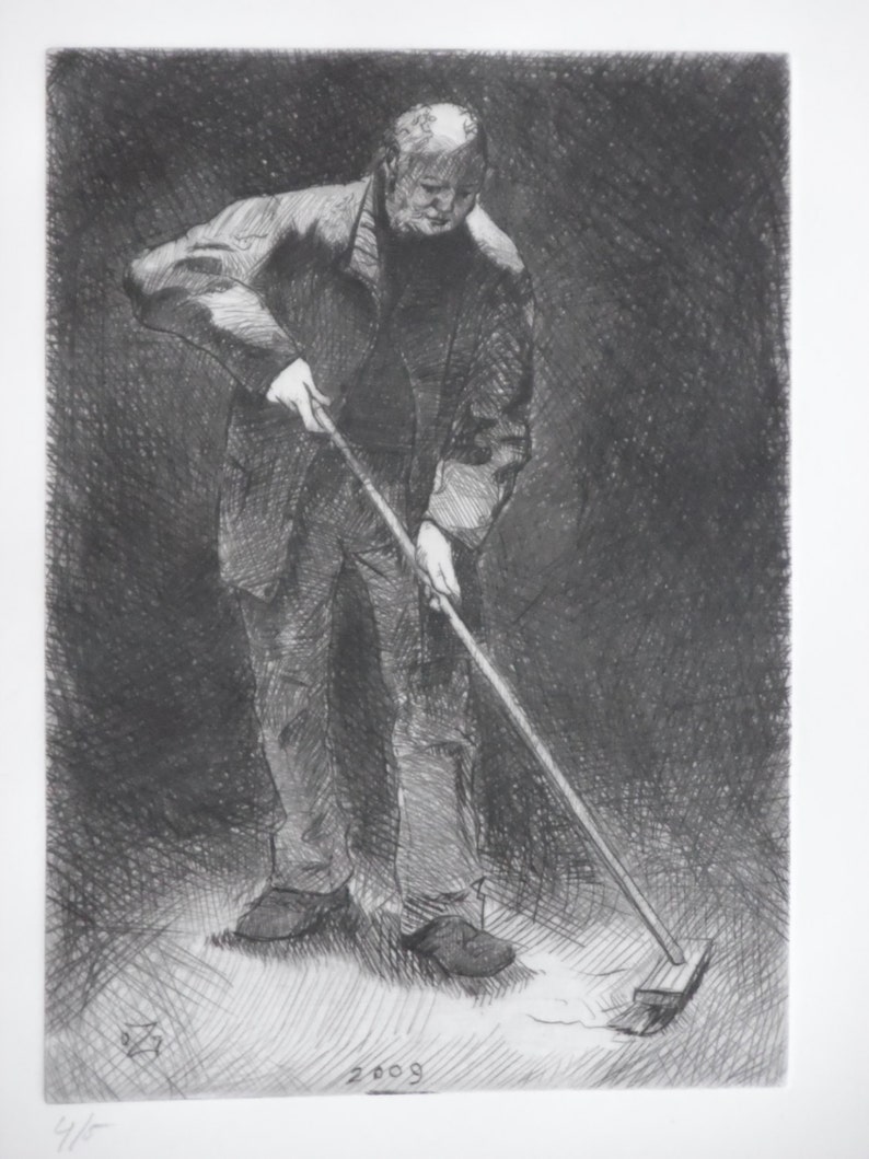 Etching 'man With Broom' - Etsy