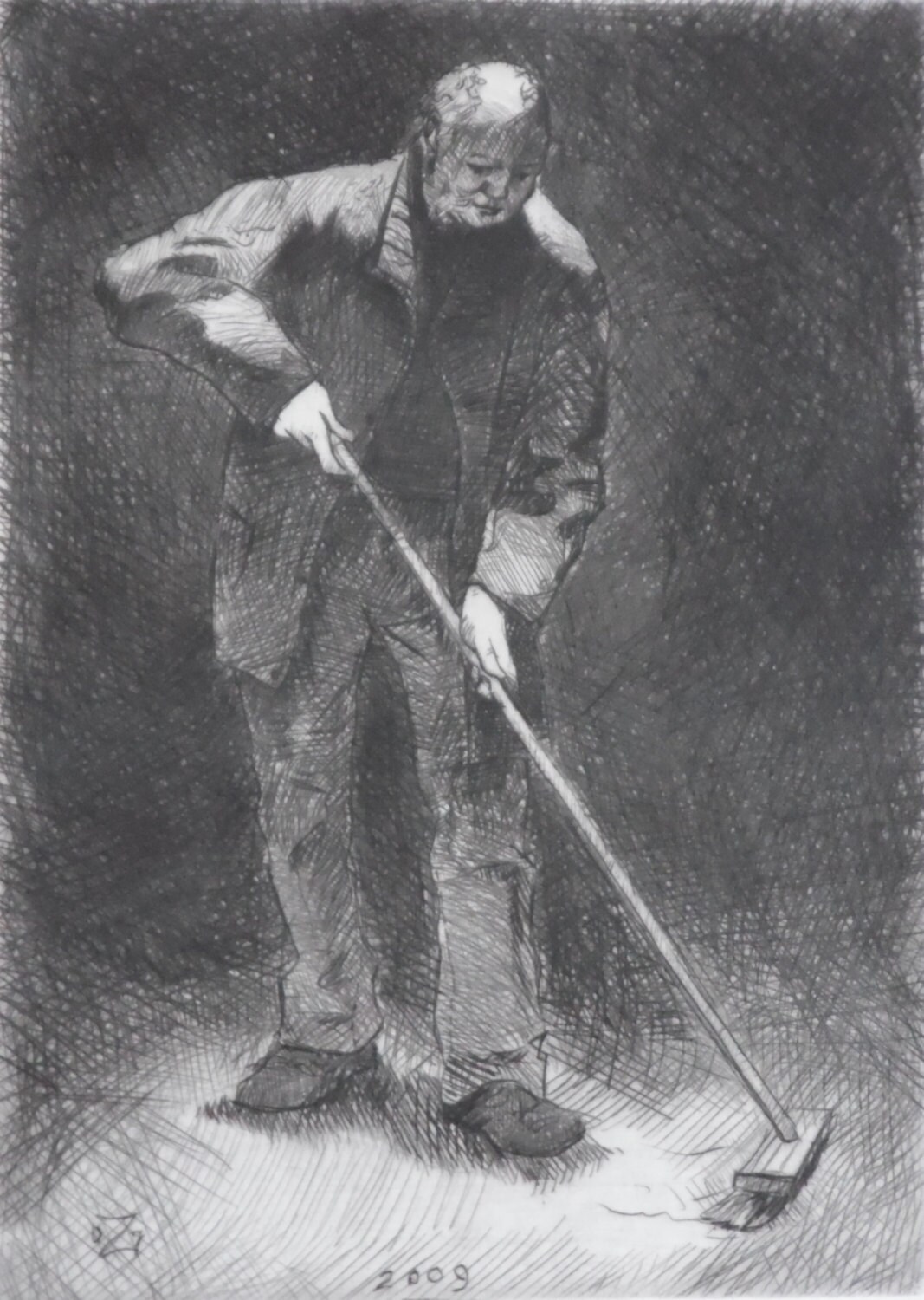 Etching 'man With Broom' - Etsy
