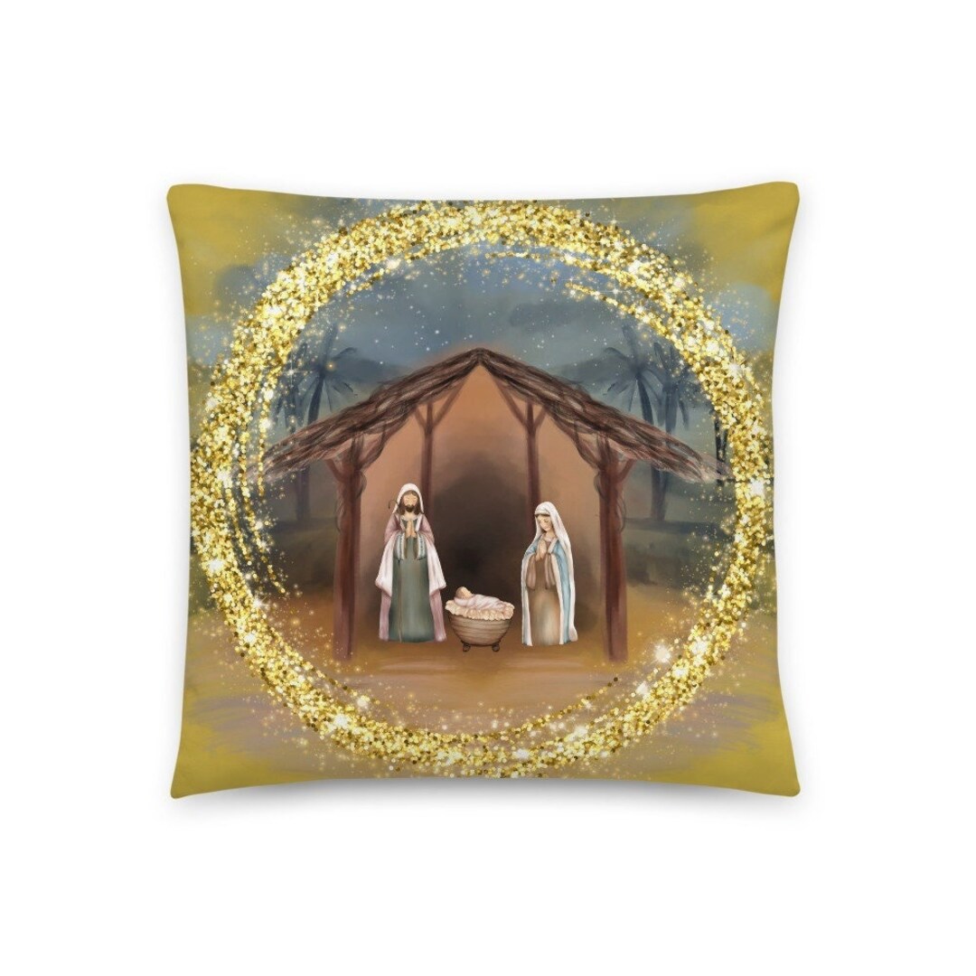 Nativity Christmas Pillow, Gold Glitter Print Pillow - Etsy