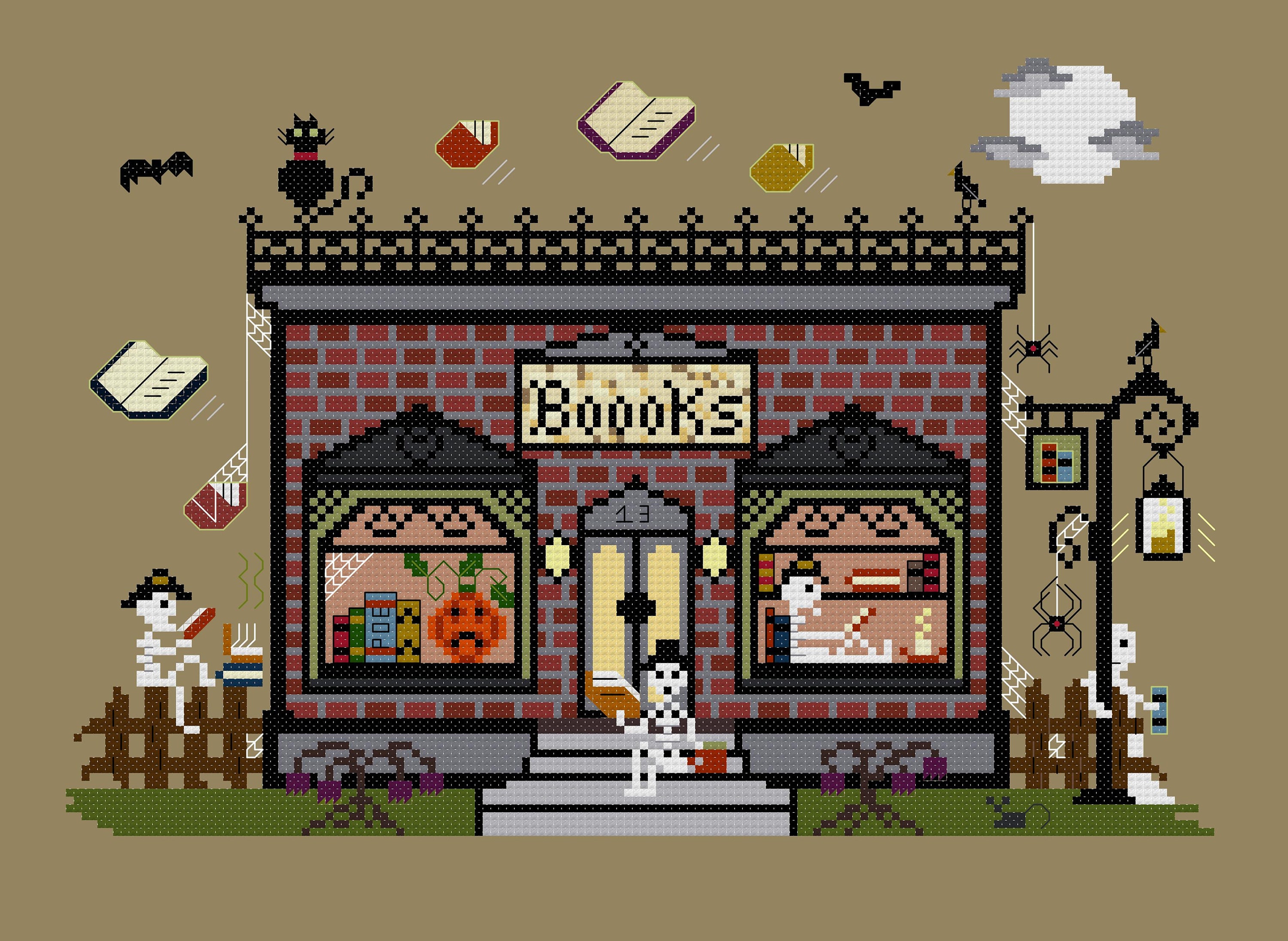 Halloween Haunted Bookstore Cross Stitch Pattern (PDF Download) - Etsy