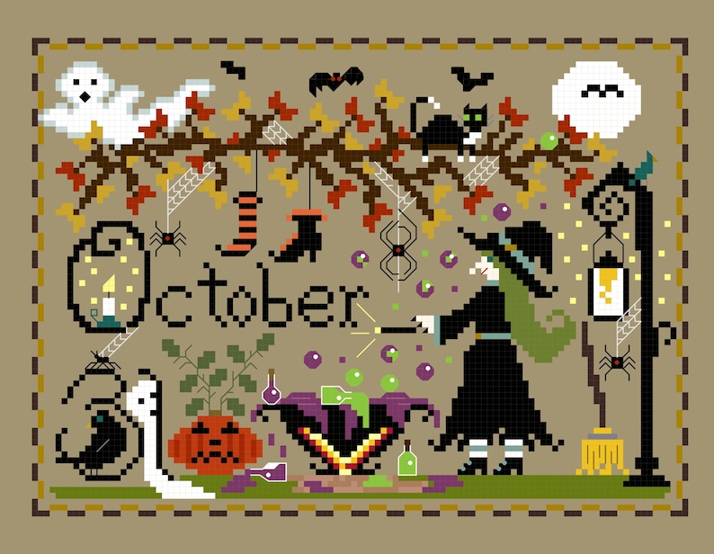 Witchy October Cross Stitch Pattern: Cauldron, Ghost (PDF) - Etsy