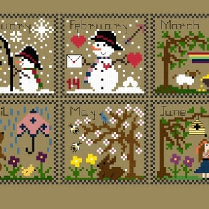 PDF, Set 1 and 2 Months of the Year, Cross Stitch Patterns, January to ...