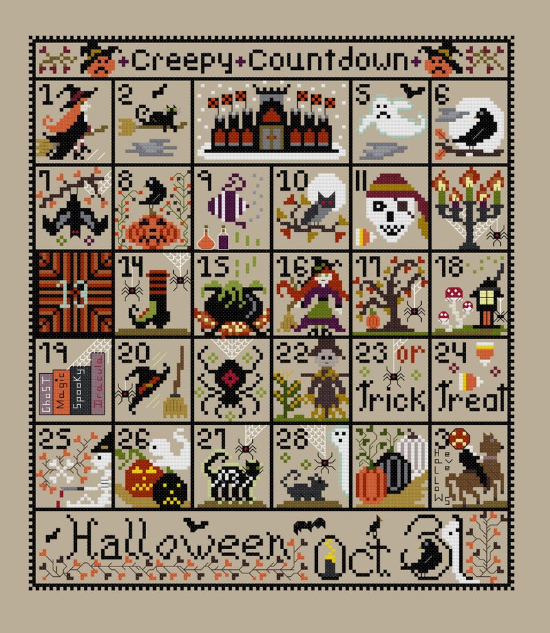 PDF Pattern, Halloween Creepy Countdown, Two Versions, Spooky, Ghost ...