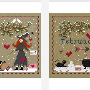 PDF, February Witchy Cross Stitch Pattern, 2 Versions, Witch, Valentine ...
