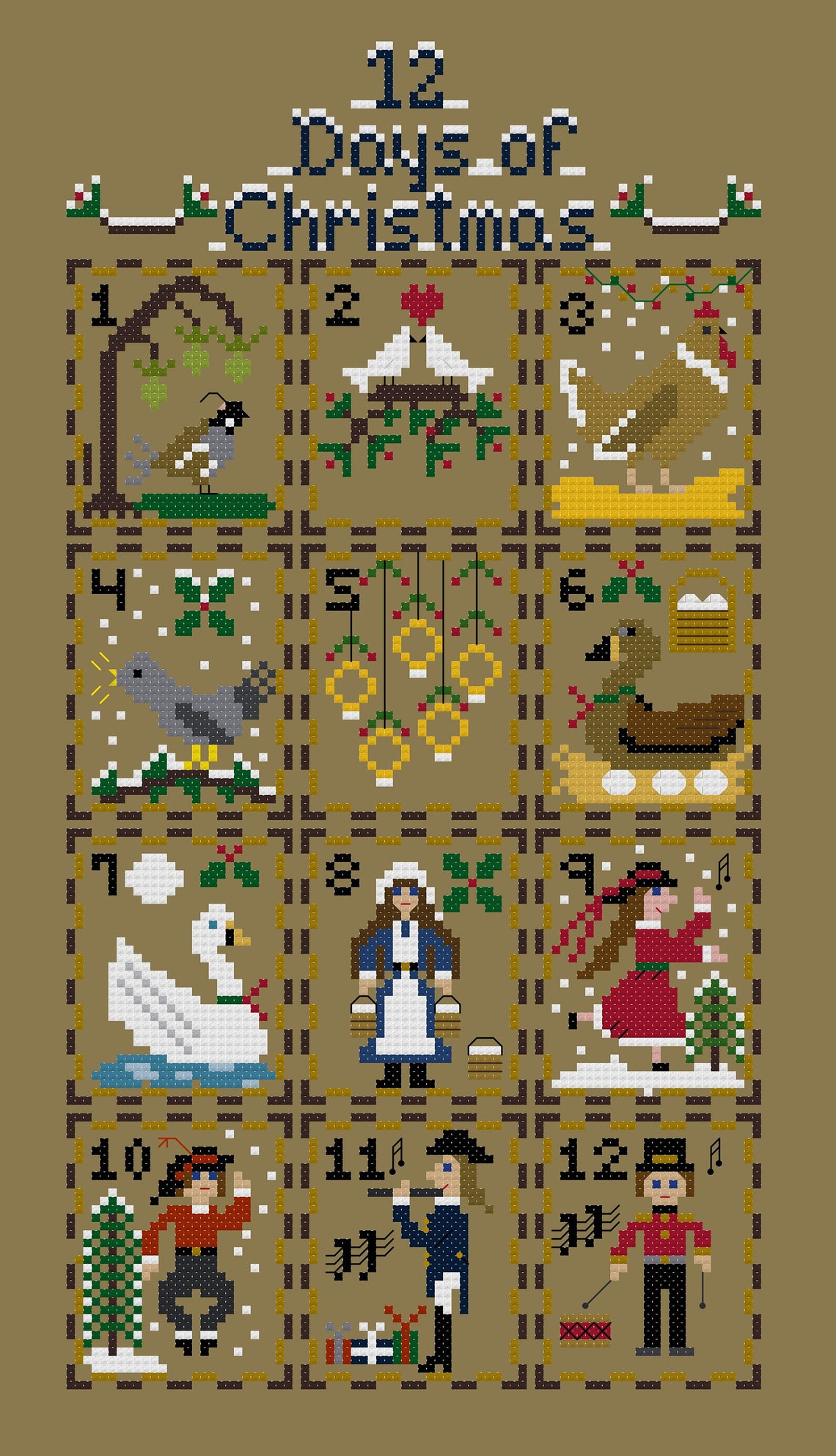PDF 12 Days of Christmas Cross Stitch PDF Christmas Maids - Etsy