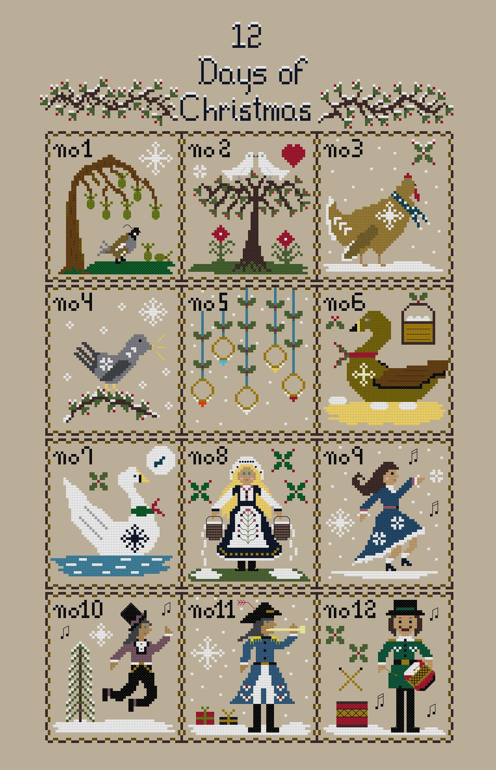 PDF, 12 Days of Christmas, Cross Stitch Christmas, Maids Milking,5 ...