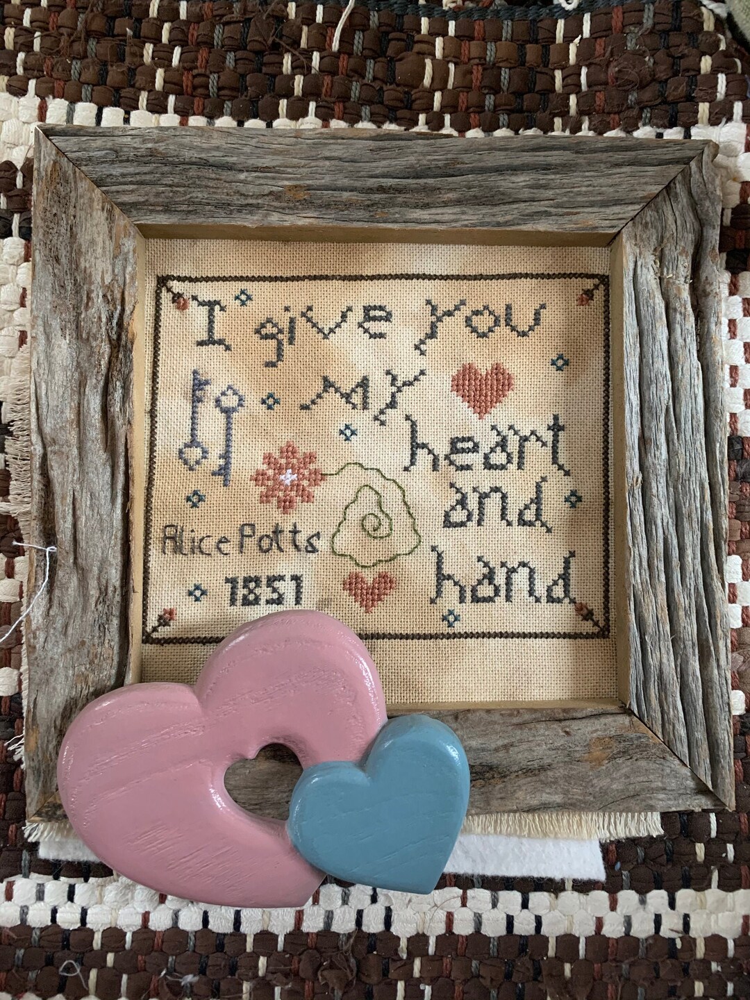 Primitive Valentine Cross Stitch Pattern, Heart and Hand (PDF) - Etsy
