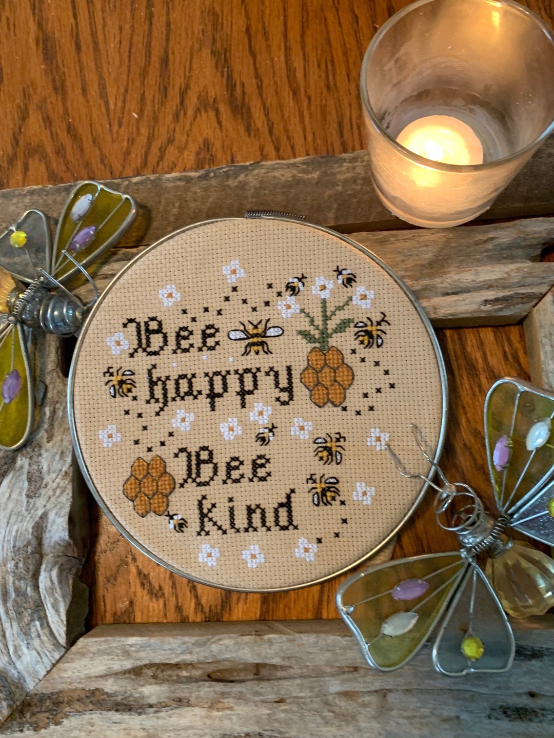 PDF, Bee Happy Cross Stitch Pattern, Bees, Cross Stitch Bees Pattern ...