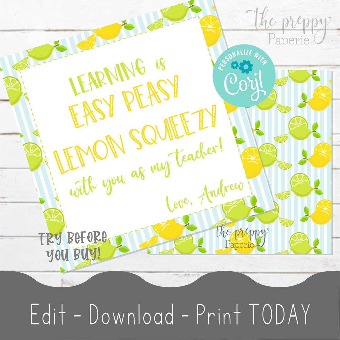 Lemon Teacher Gift Tag Thank You Staff Gift Tag Easy Peasy Lemon ...