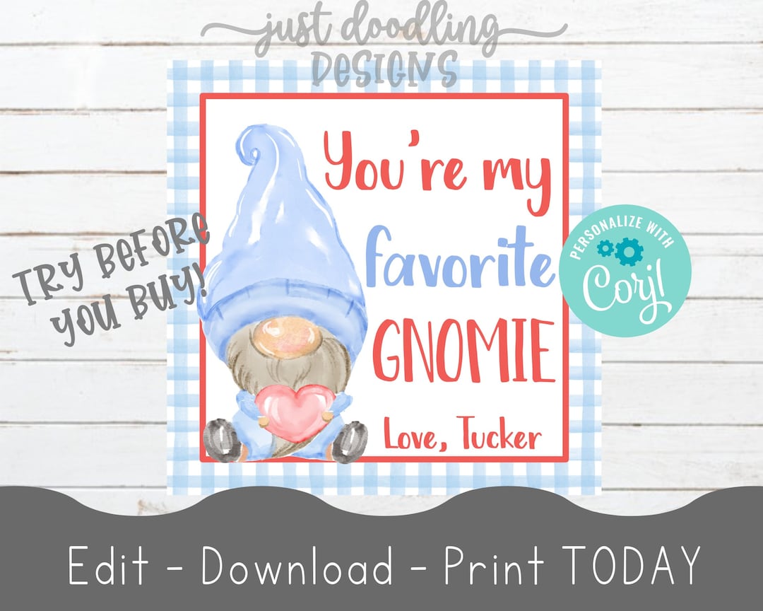 Printable Gnome Valentine Card, My Favorite Gnomie Valentine, Printable ...