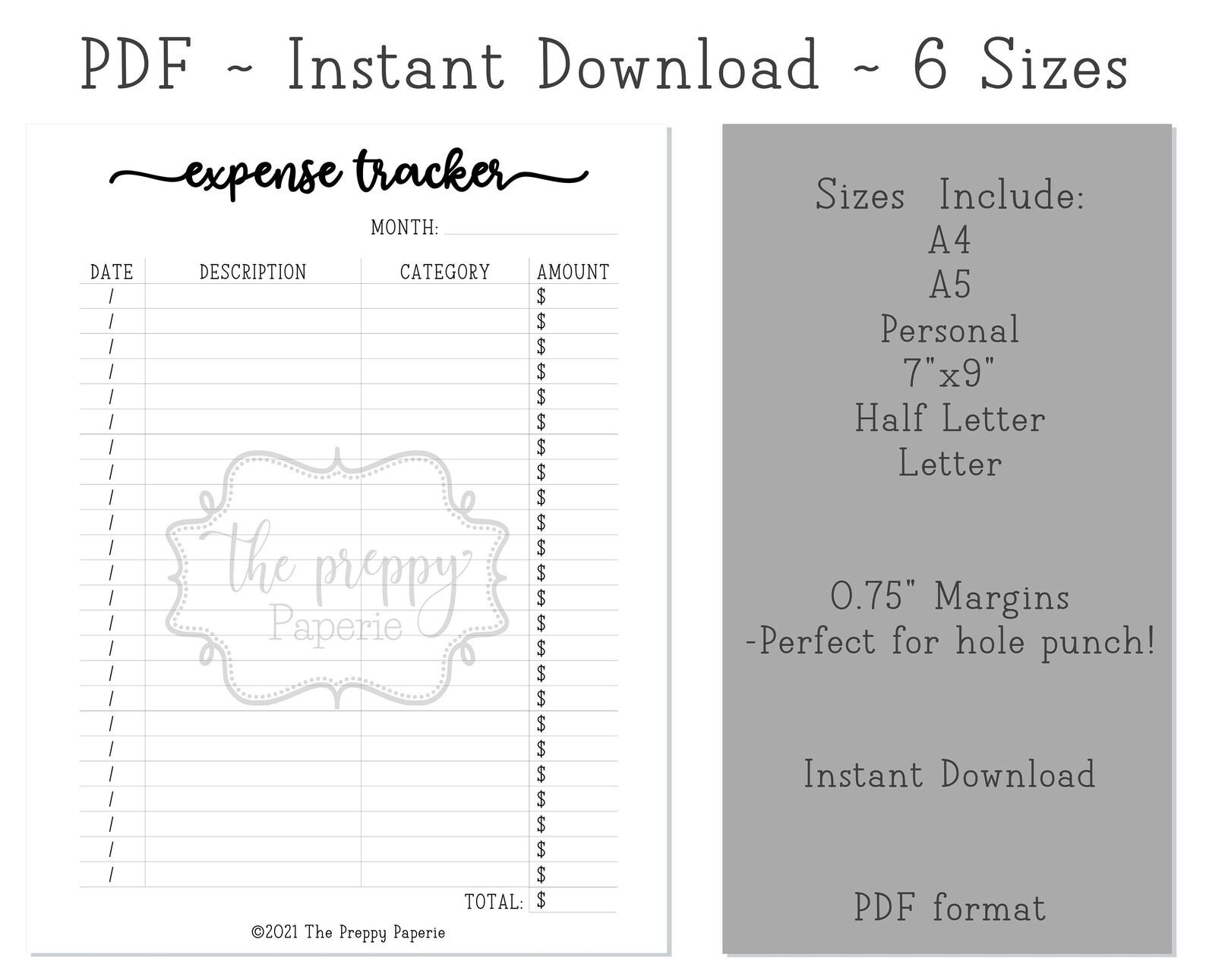 PRINTABLE Expense Tracker - PDF in Sizes A4, A5, Letter, Half Letter ...