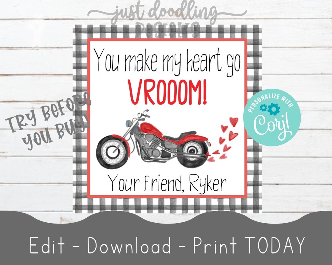 Printable Motorcycle Valentines, Motor Bike Valentine Card, Classroom ...