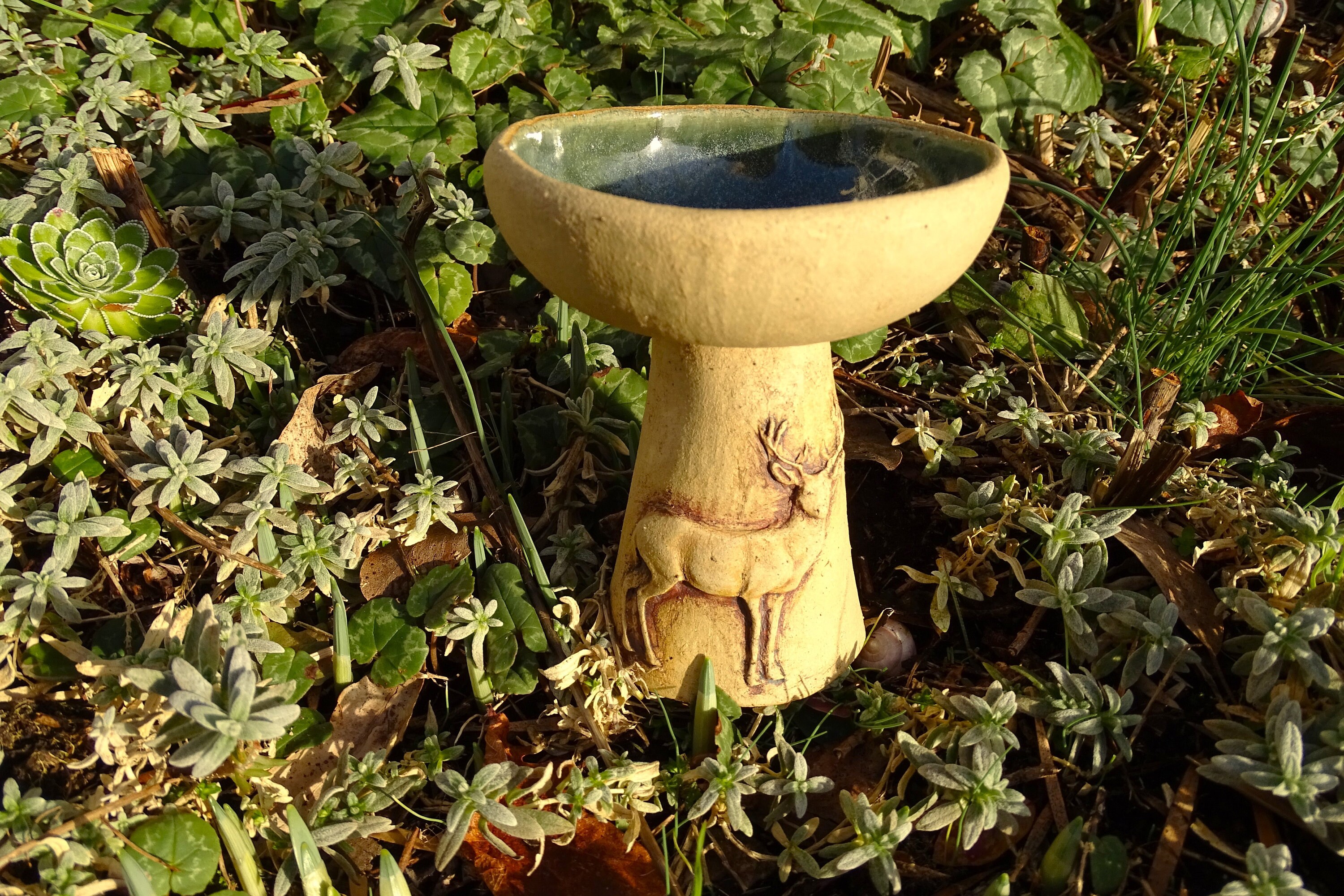 Stag Handmade Ceramic Offering Bowl, Green Glaze Stoneware Ritual ...