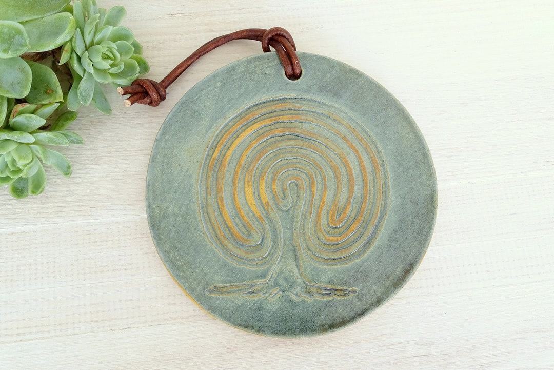 Handmade Tree of Life Finger Labyrinth Plaque ~ Silver Green Ceramic ...