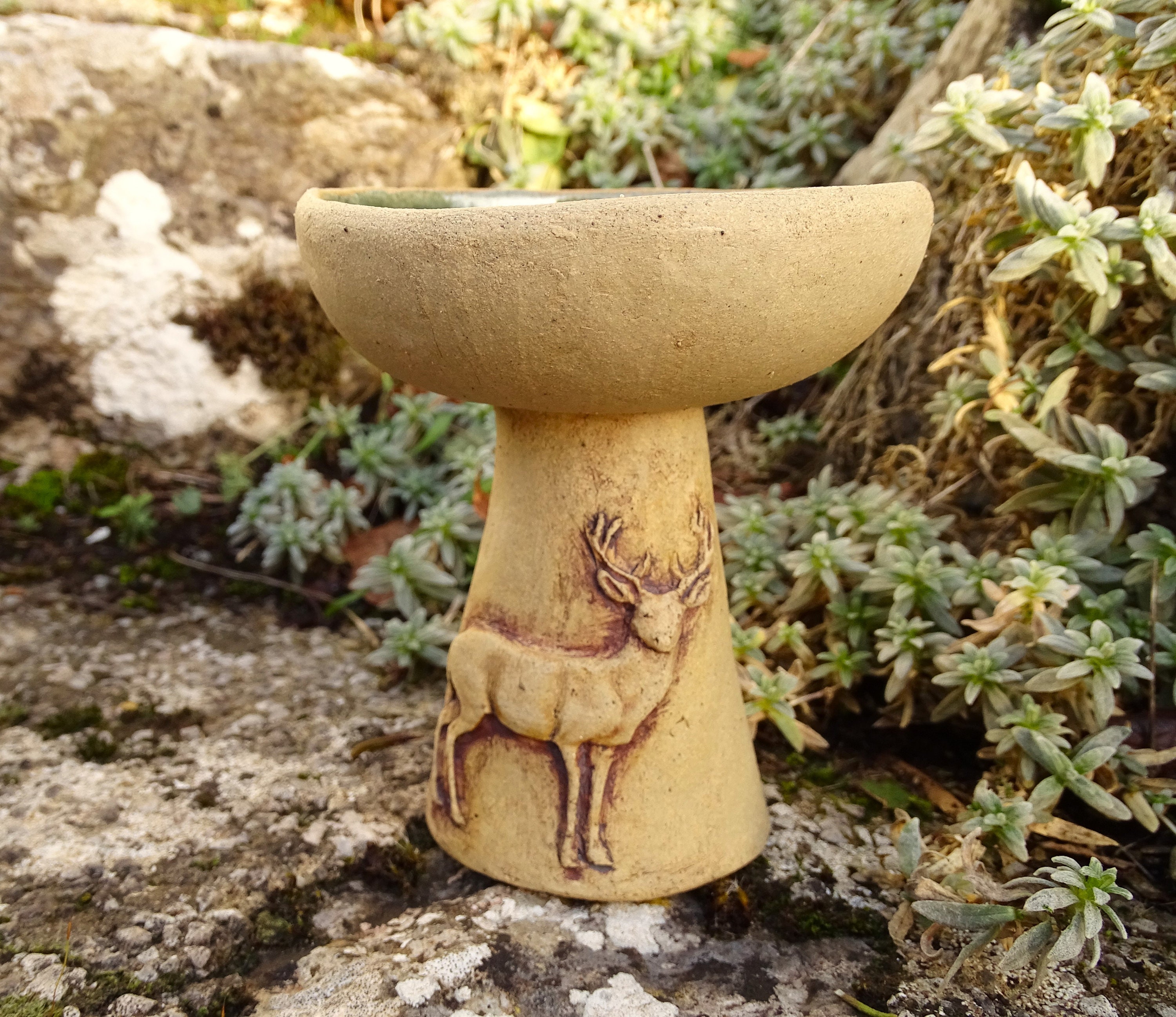 Stag Handmade Ceramic Offering Bowl, Green Glaze Stoneware Ritual ...