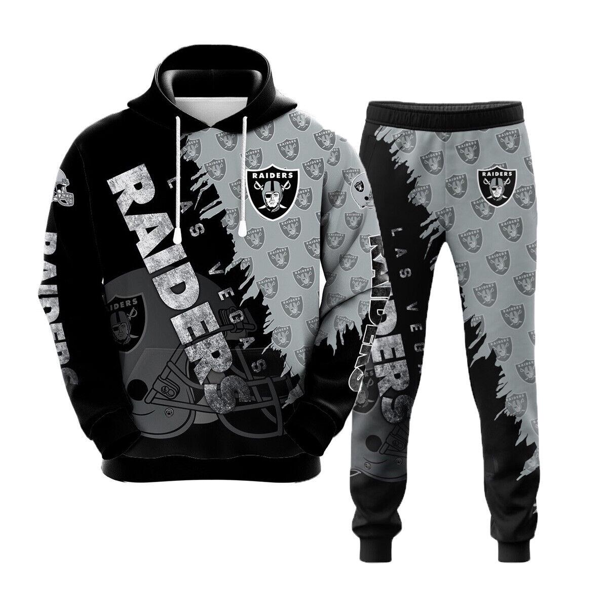 Las Vegas Raiders Mens Hoodied Tracksuit 2pcs Jogging Sweatsuit Sports ...