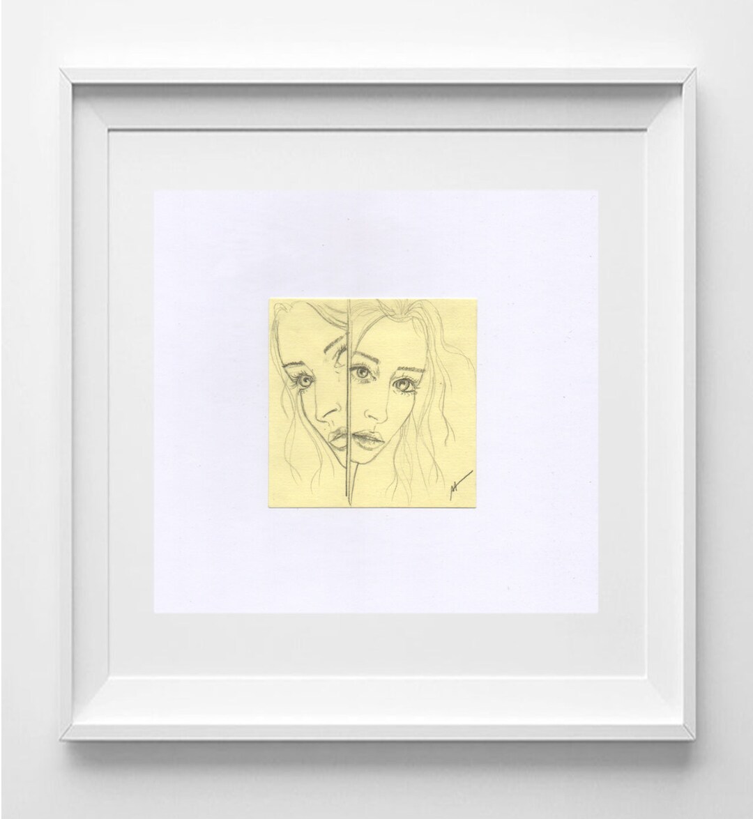 LOOKS IN THE MIRROR. Pencil Drawing on Post-it Paper. - Etsy UK