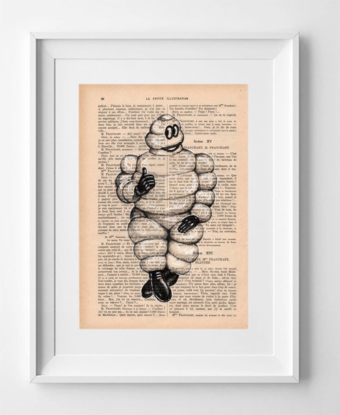 BIBENDUM MICHELIN, Print on Vintage Paper, 28cm X 19cm // 11 X 7.5 ...