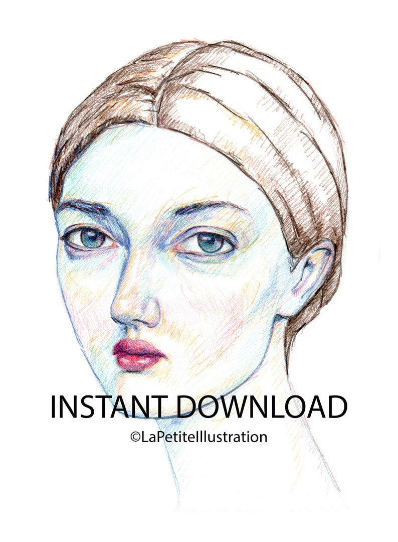 Pale-faced Woman. Pencil Drawing Printable, Instant Downloadable Art ...
