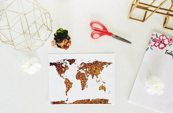 Glitter World Map Map Gold Gold Decor Home Decor Art | Etsy
