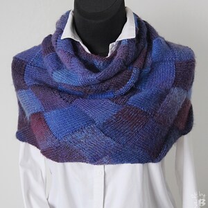 Hand-knitted Entrelac Shaded Cowl/ Neck Warmer/ Snood/ Poncho blue ...