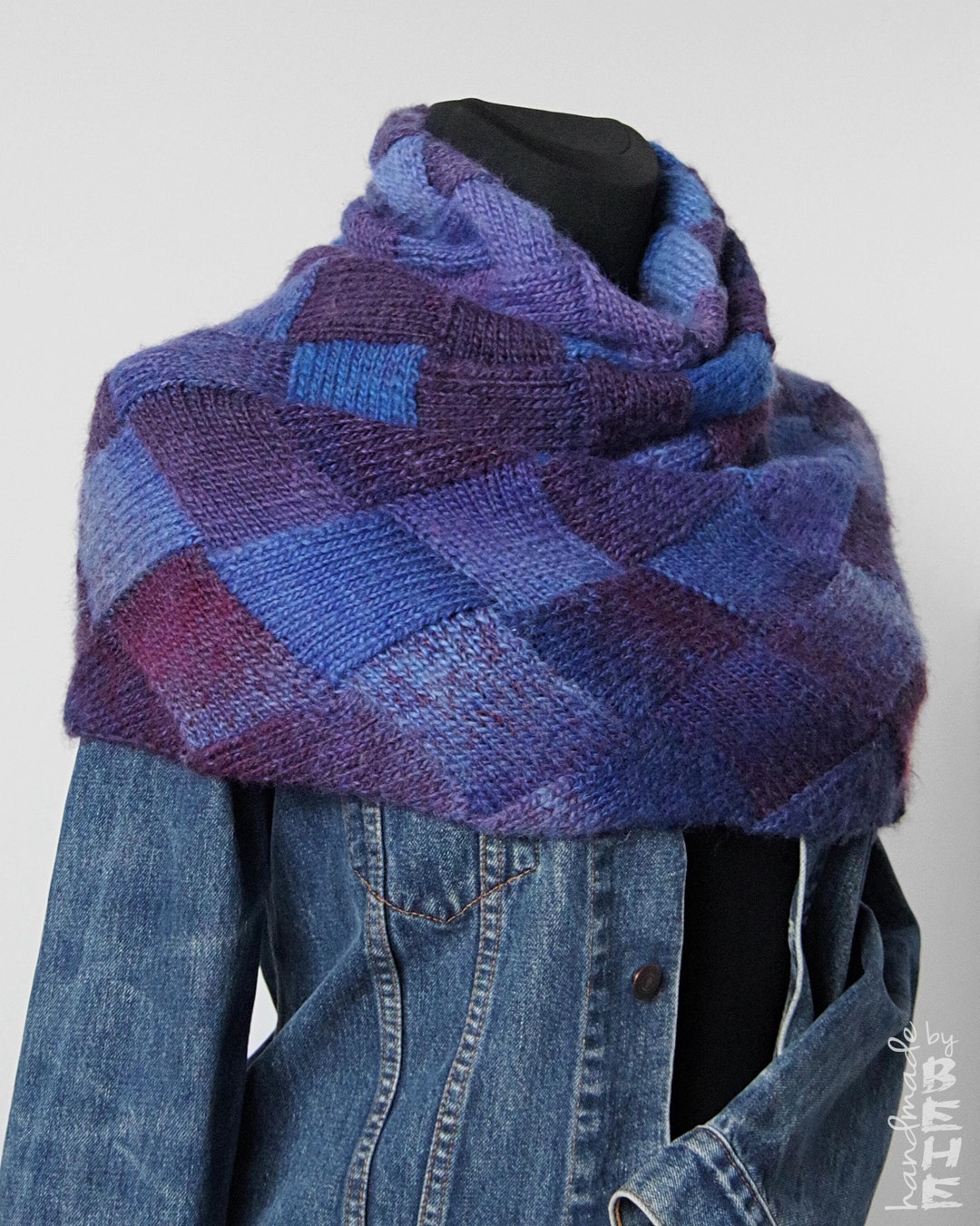Hand-knitted Entrelac Shaded Cowl/ Neck Warmer/ Snood/ Poncho blue ...
