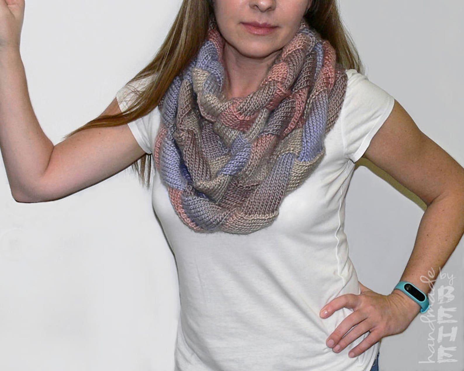 Hand-knitted Entrelac Multicolor Shaded Cowl/ Neck Warmer/ Snood ...
