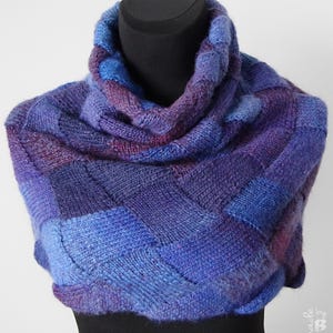 Hand-knitted Entrelac Shaded Cowl/ Neck Warmer/ Snood/ Poncho blue ...