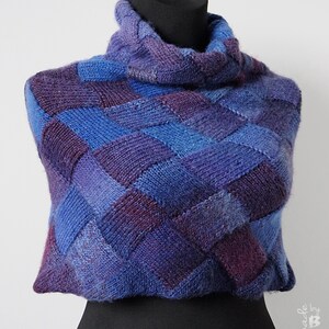 Hand-knitted Entrelac Shaded Cowl/ Neck Warmer/ Snood/ Poncho blue ...