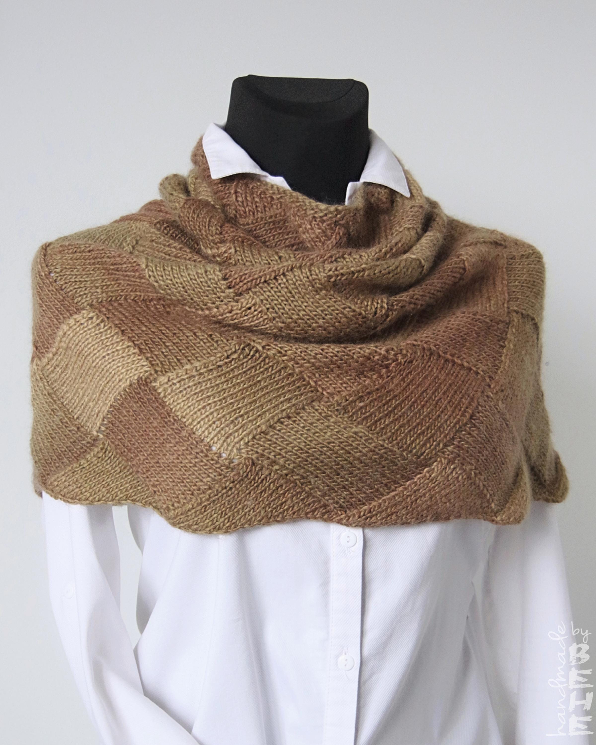 Hand-knitted Entrelac Shaded Cowl/ Neck Warmer/ Snood/ Poncho (brown ...