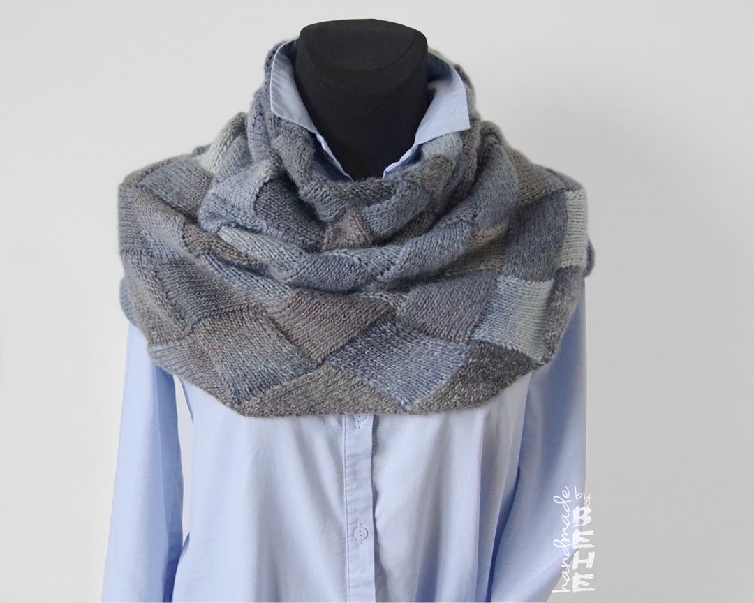 Hand-knitted Entrelac Shaded Cowl/ Neck Warmer/ Snood/ Poncho (ash Grey ...
