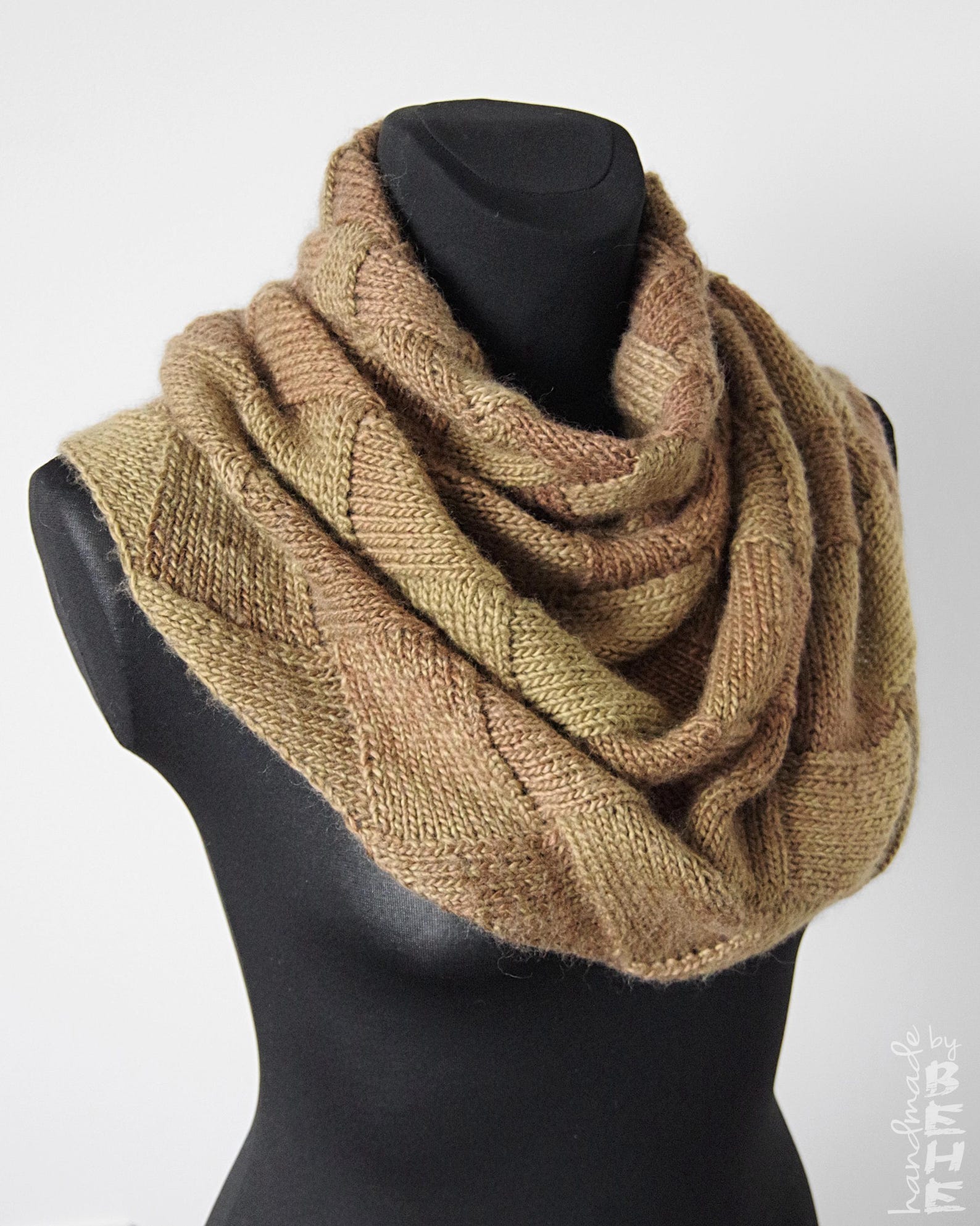 Hand-knitted Entrelac Shaded Cowl/ Neck Warmer/ Snood/ Poncho (brown ...