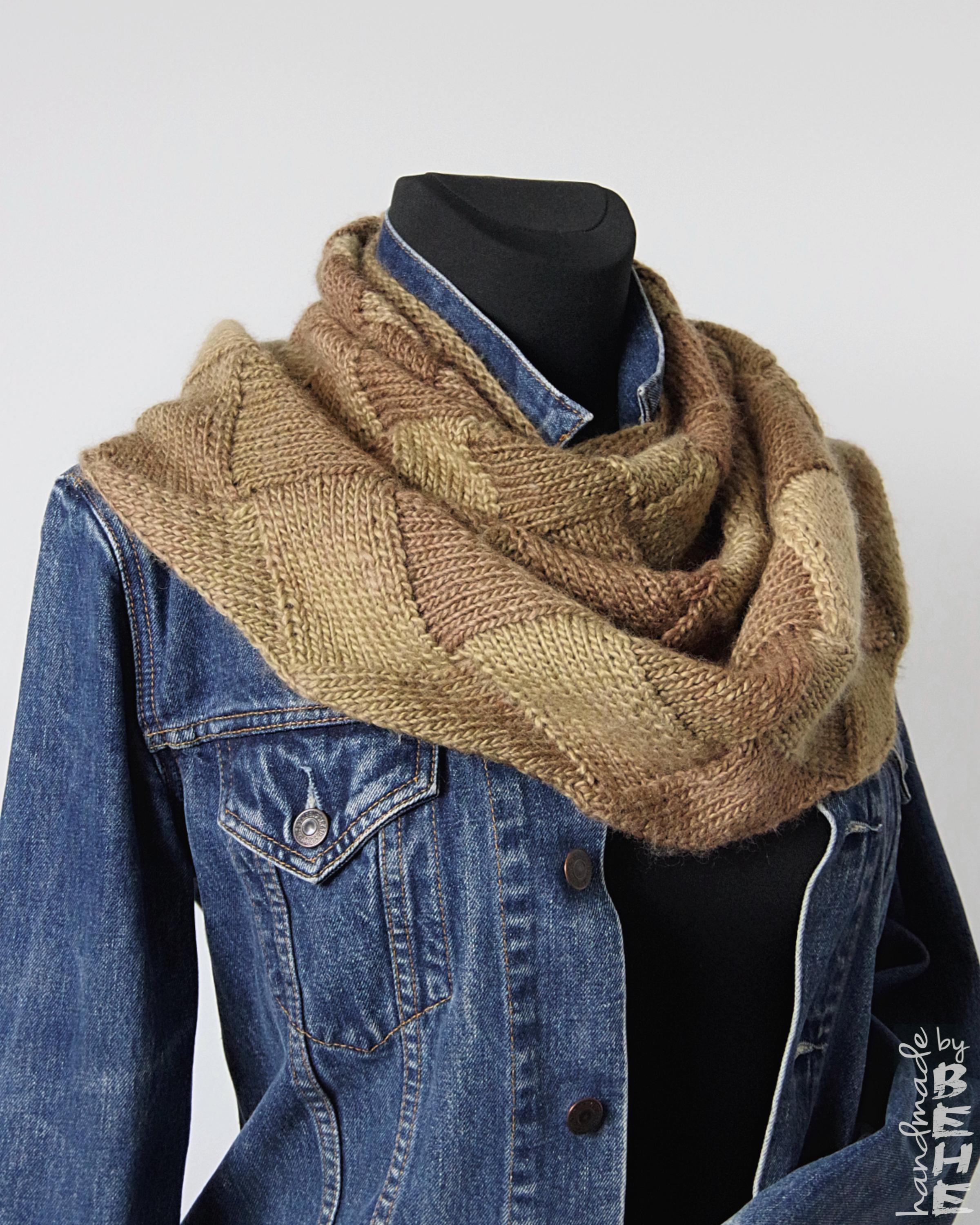 Hand-knitted Entrelac Shaded Cowl/ Neck Warmer/ Snood/ Poncho (brown ...