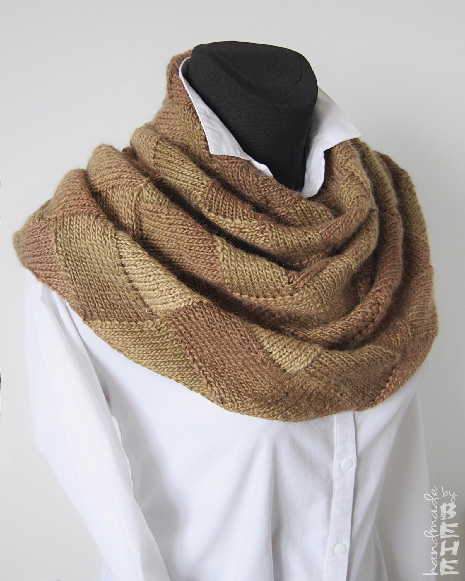 Hand-knitted Entrelac Shaded Cowl/ Neck Warmer/ Snood/ Poncho (brown ...