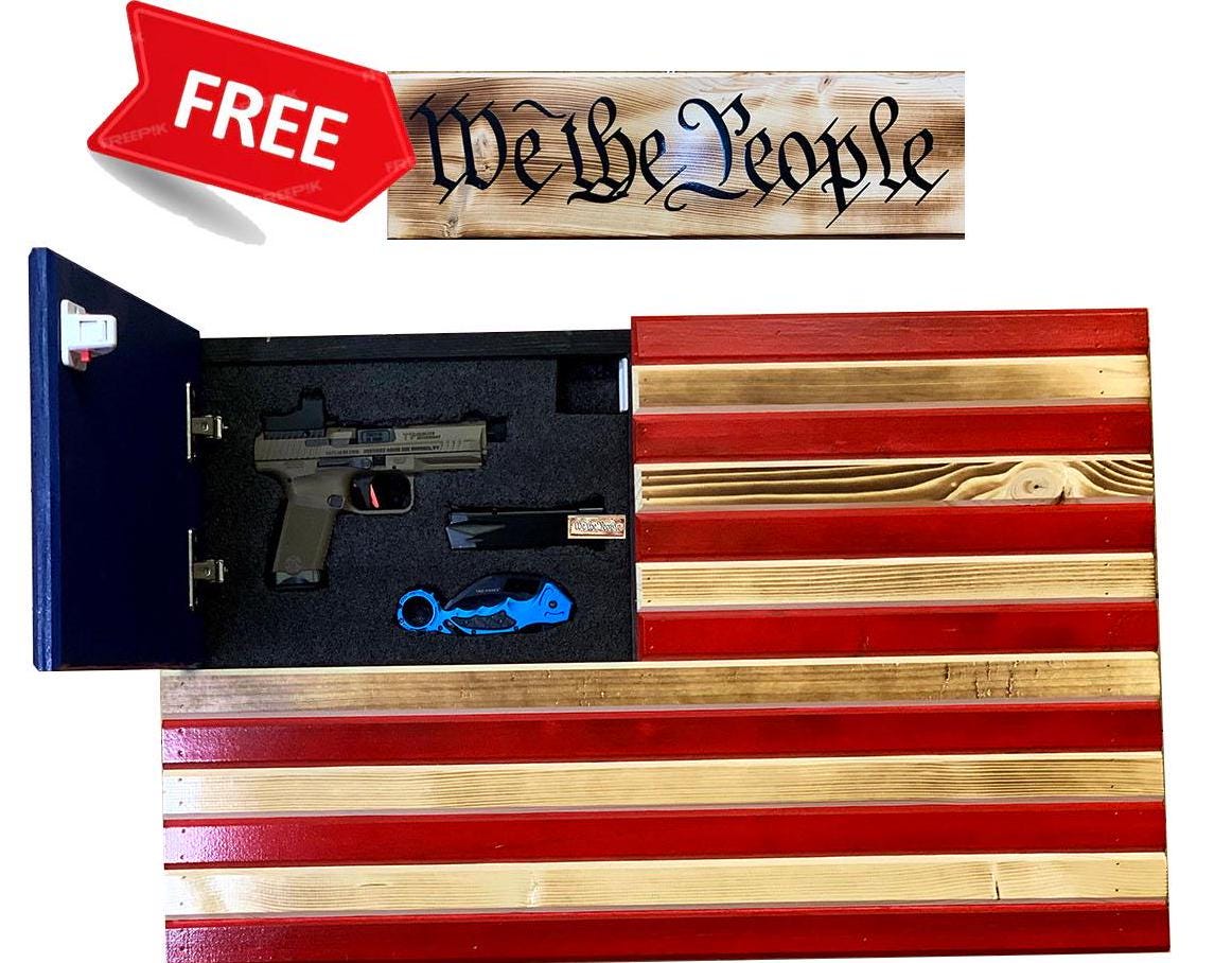 Case Wall Mount Hidden Gun Safe Disguised As American Flag Wall Art ...
