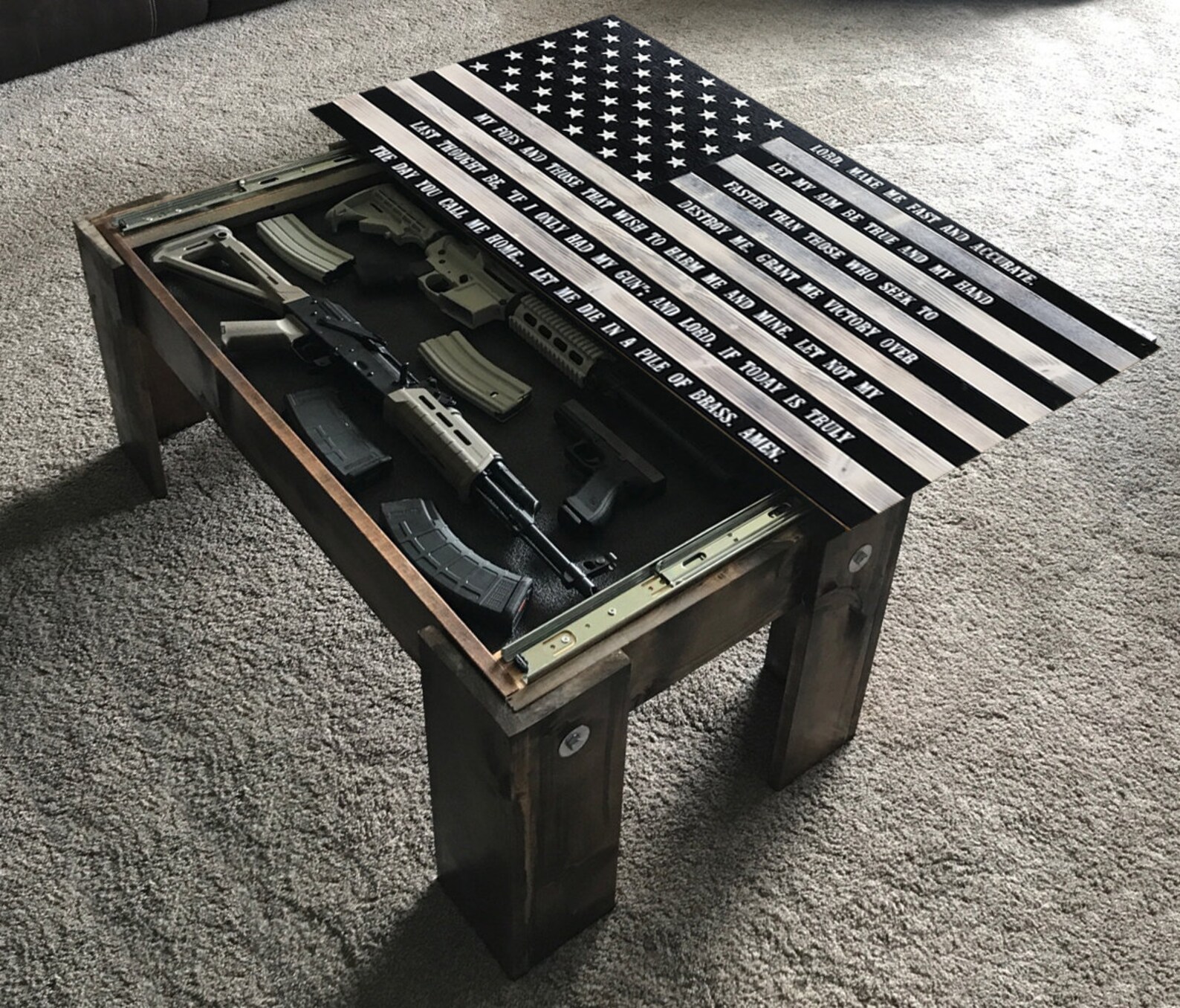 Gunfighter’s Prayer Concealment Table – Hidden Gun Storage – Biometric ...