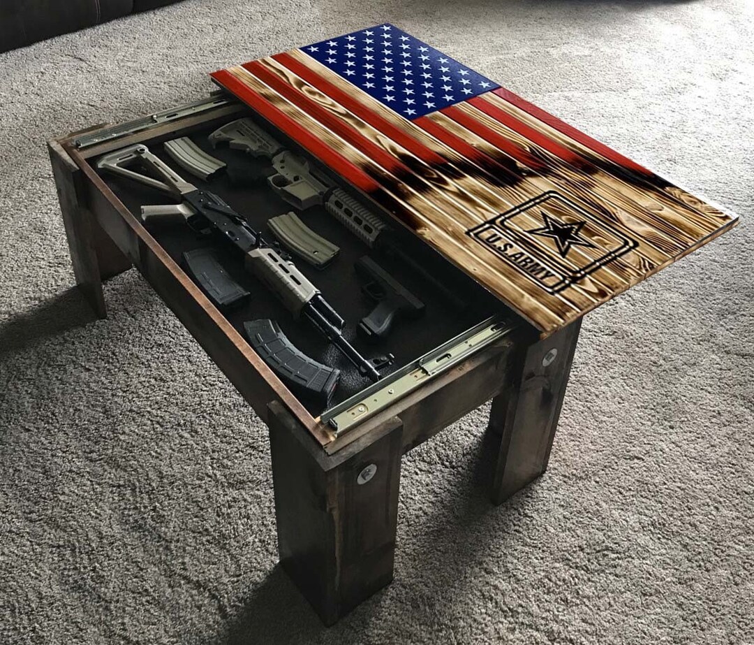 Armed Services Flag Concealment Coffee Table – Biometric Hidden Gun ...