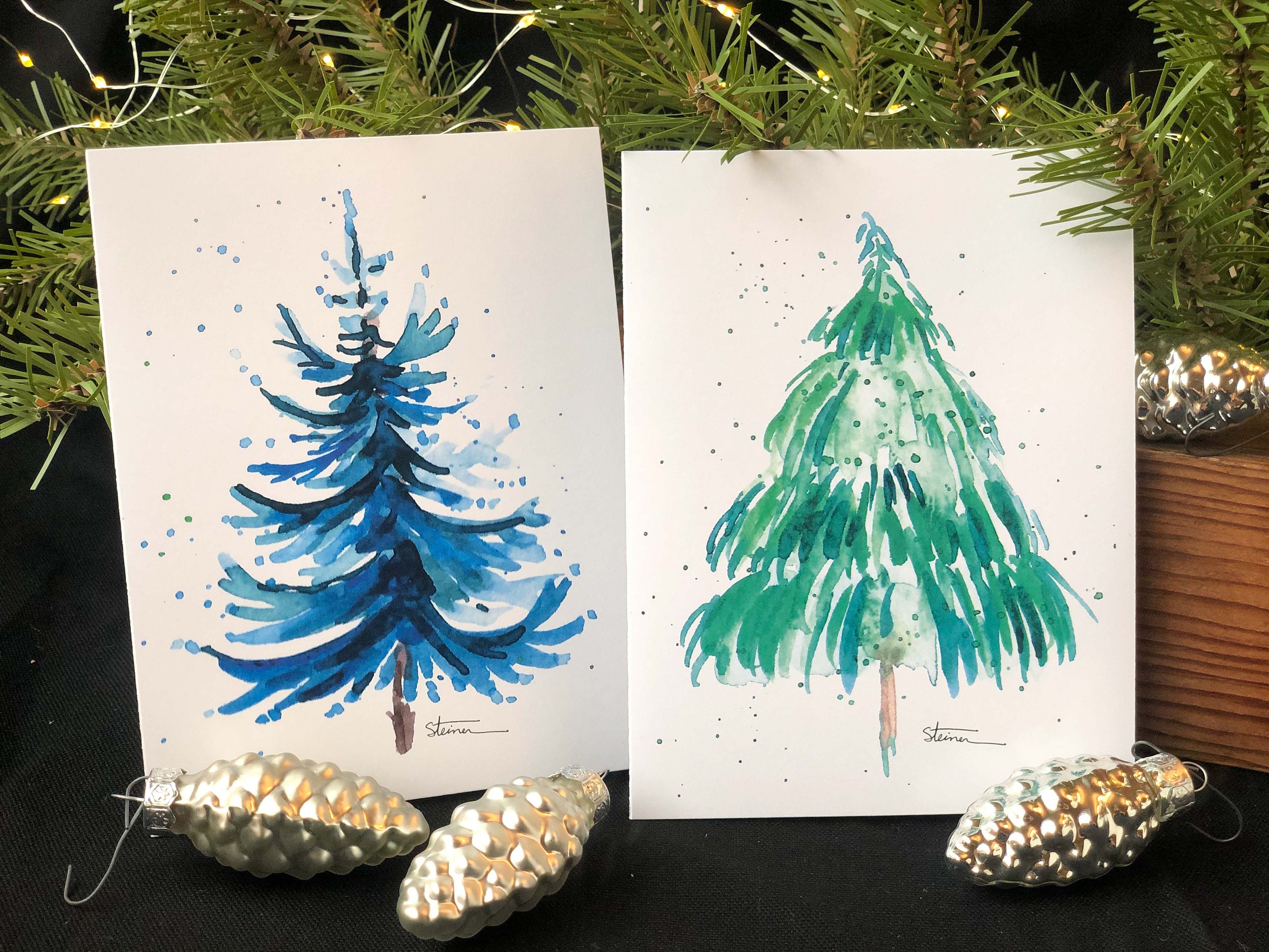 Watercolor "evergreen Trees" Note Card Assortment Pack; 6 Cards, 6 ...