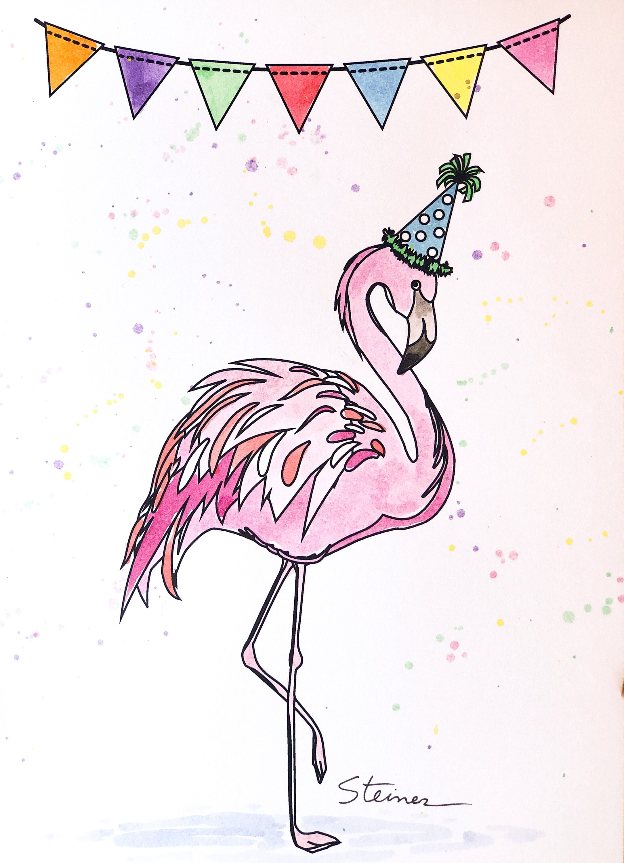 Flamingo Birthday Card Hand Painted Personalized Custom - Etsy